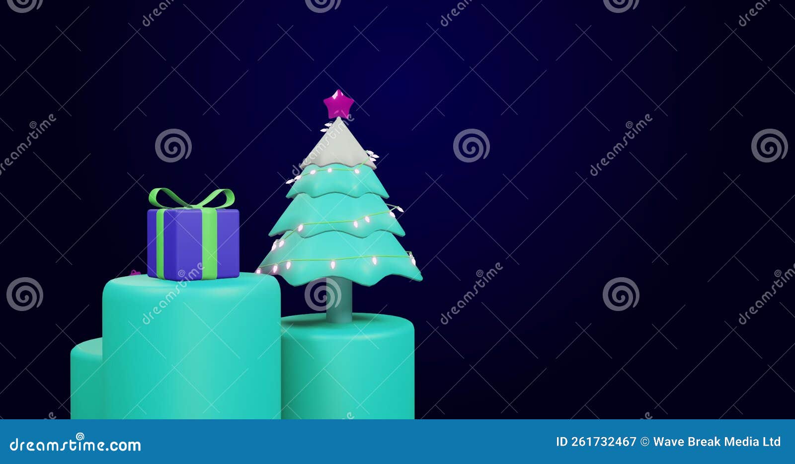 Animation of Spinning Christmas Tree and Present on Black Background ...