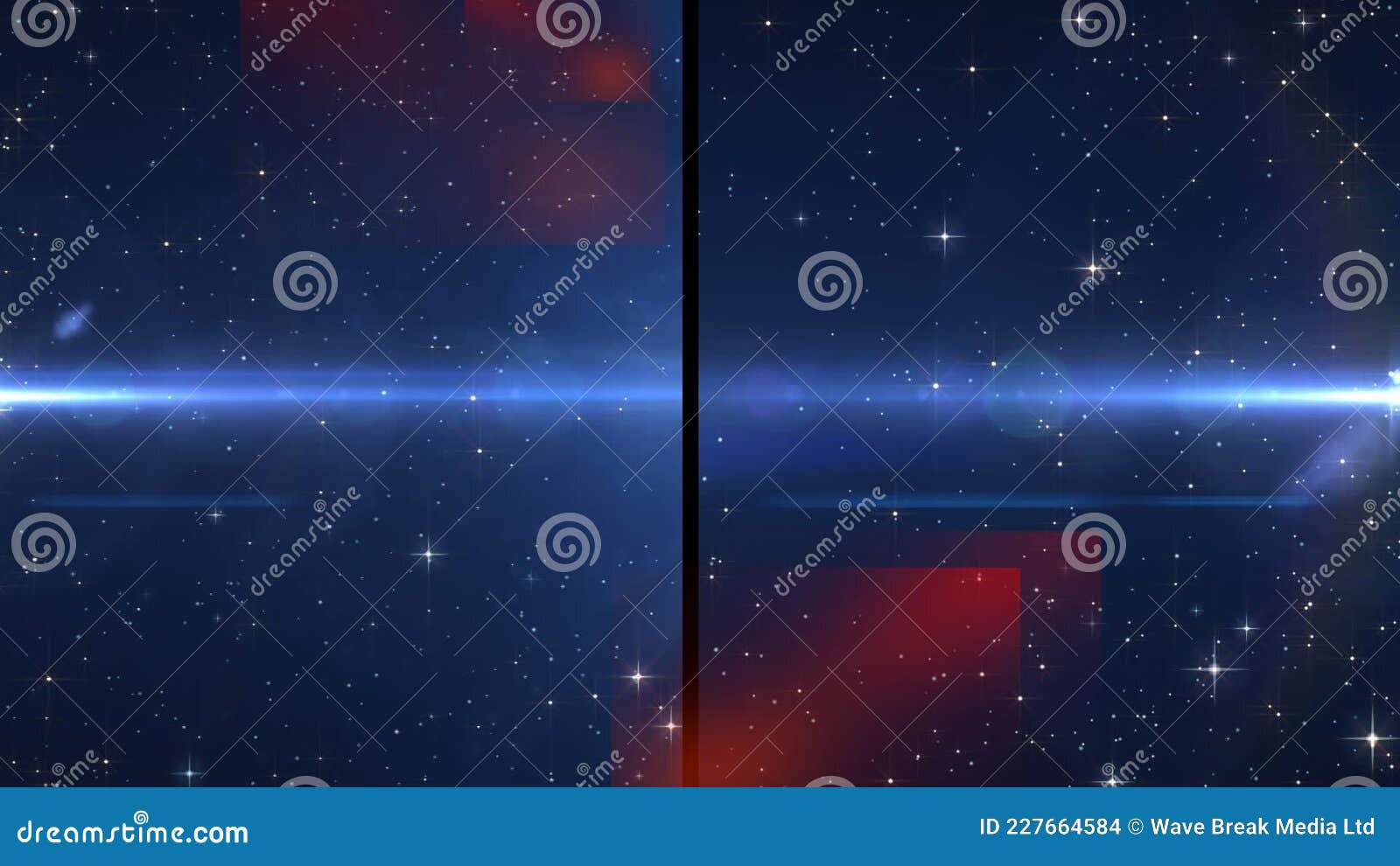 Animation of Split Screen Showing Blue Spotlight and Light Trail, with ...