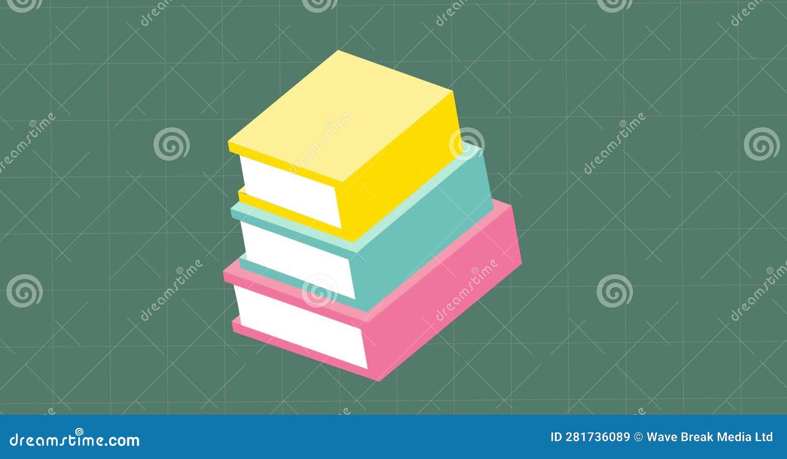 Animation of Stack of Books Icons Floating Over Grid Network on Green ...