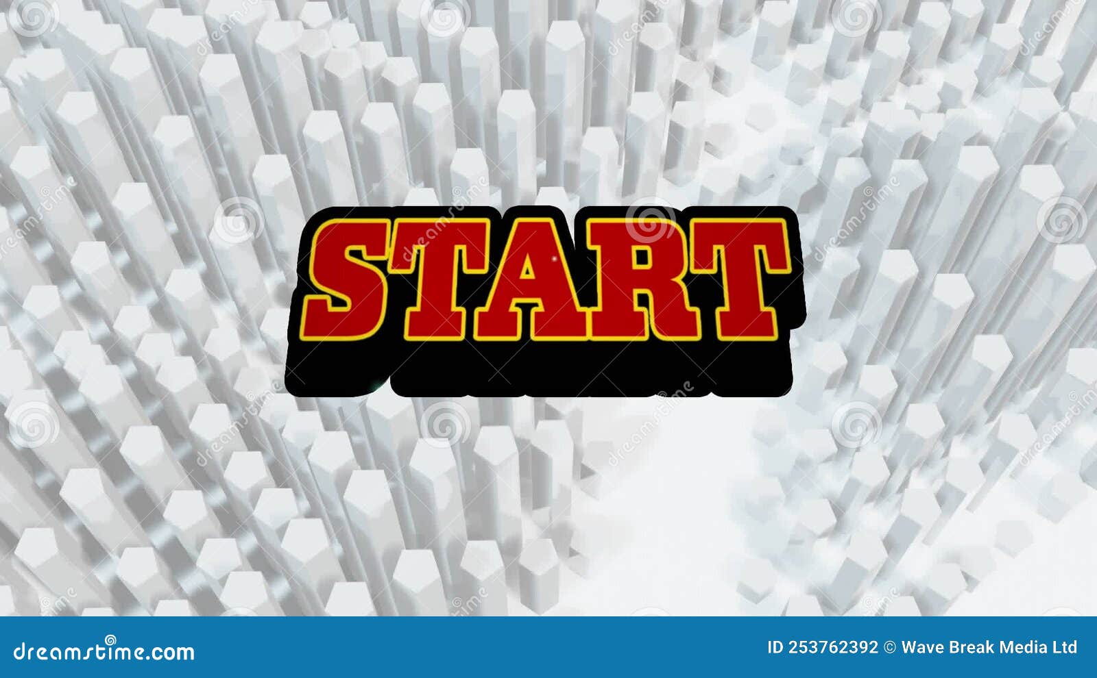 Animation of Start Text with Explosive Vector Over White Hexagonal ...
