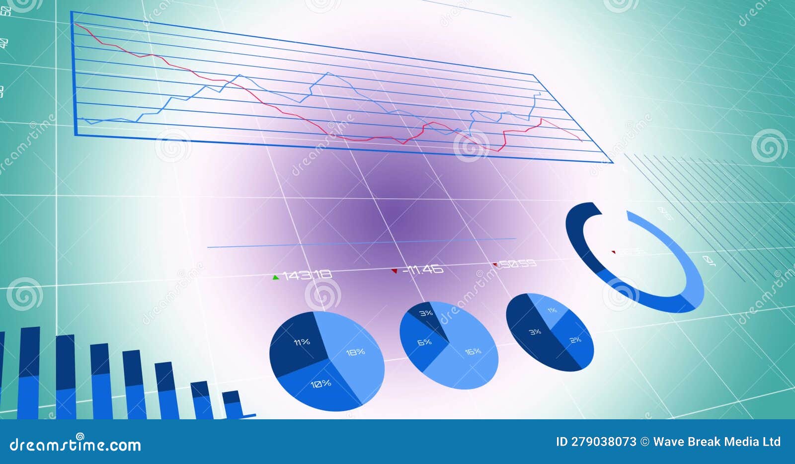 Animation of Statistical Data Processing Over Grid Network Against Blue Gradient Background ...