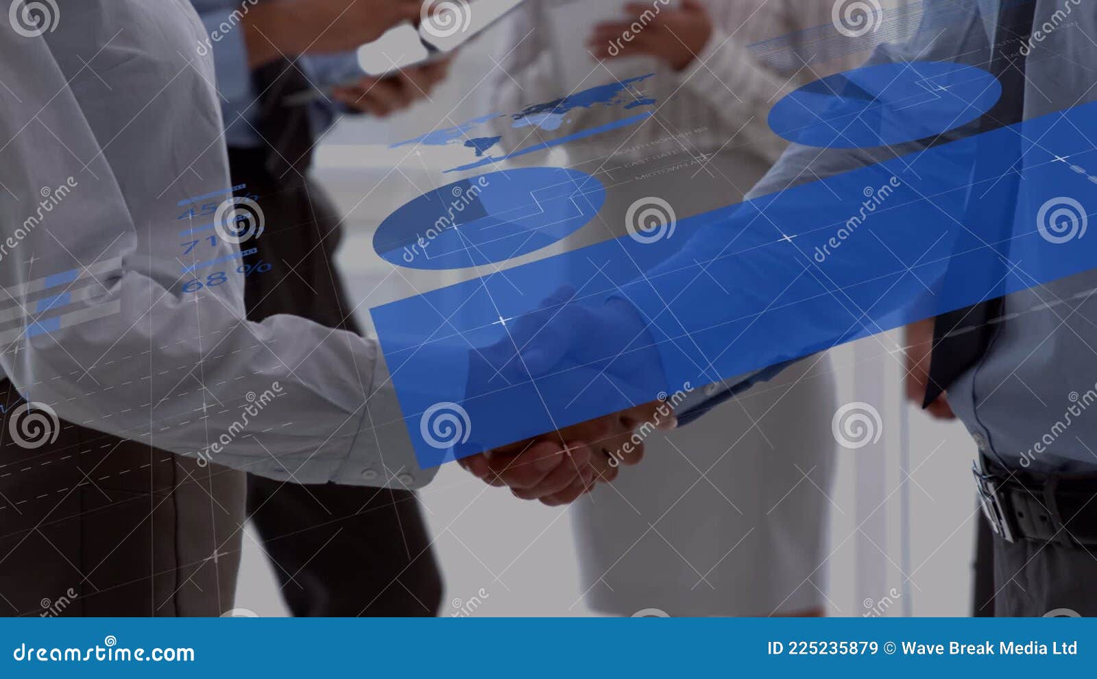 Animation of Statistics and Data Processing Over Businessman Handshake ...