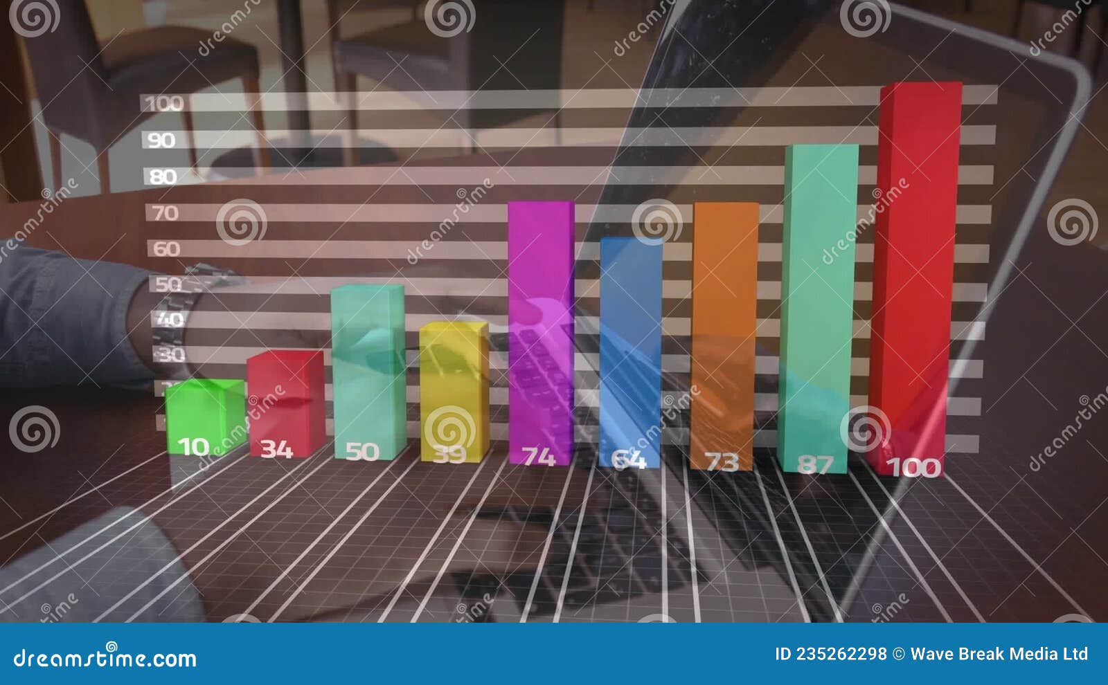 Animation of Statistics Processing Over Businessman Using Laptop Stock ...