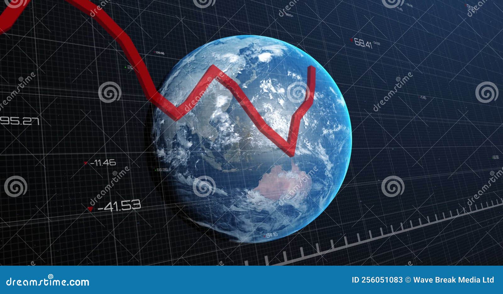 Animation of Statistics with Red Line and Data Processing Over Earth ...