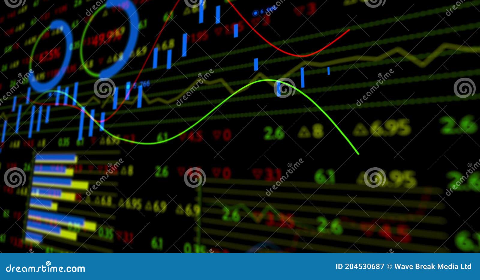 Animation of Stock Exchange Display Board with Graphs and Numbers ...