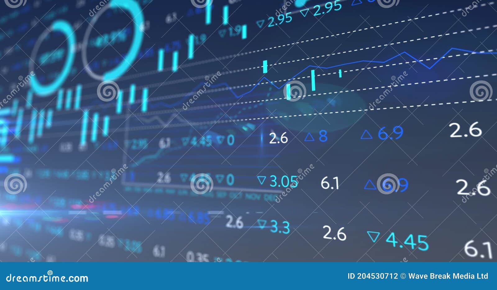 Animation of Stock Exchange Display Board with Graphs and Numbers ...