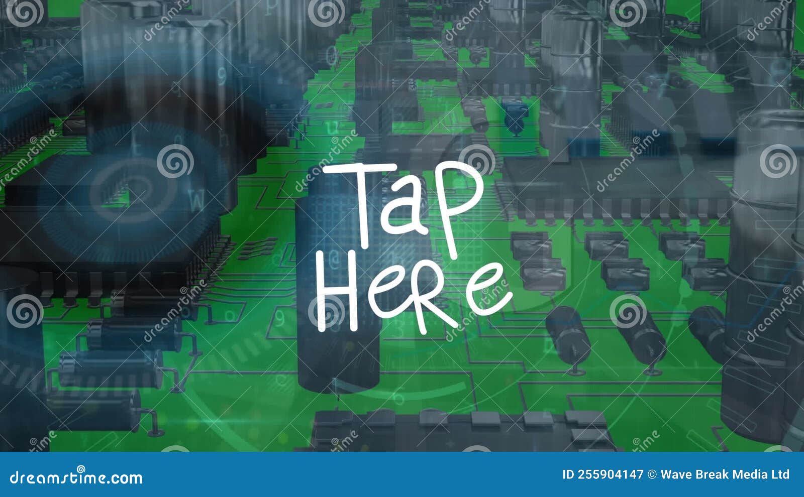 Animation of Tap Here Text with Rays Over 3d Model of Electronic ...
