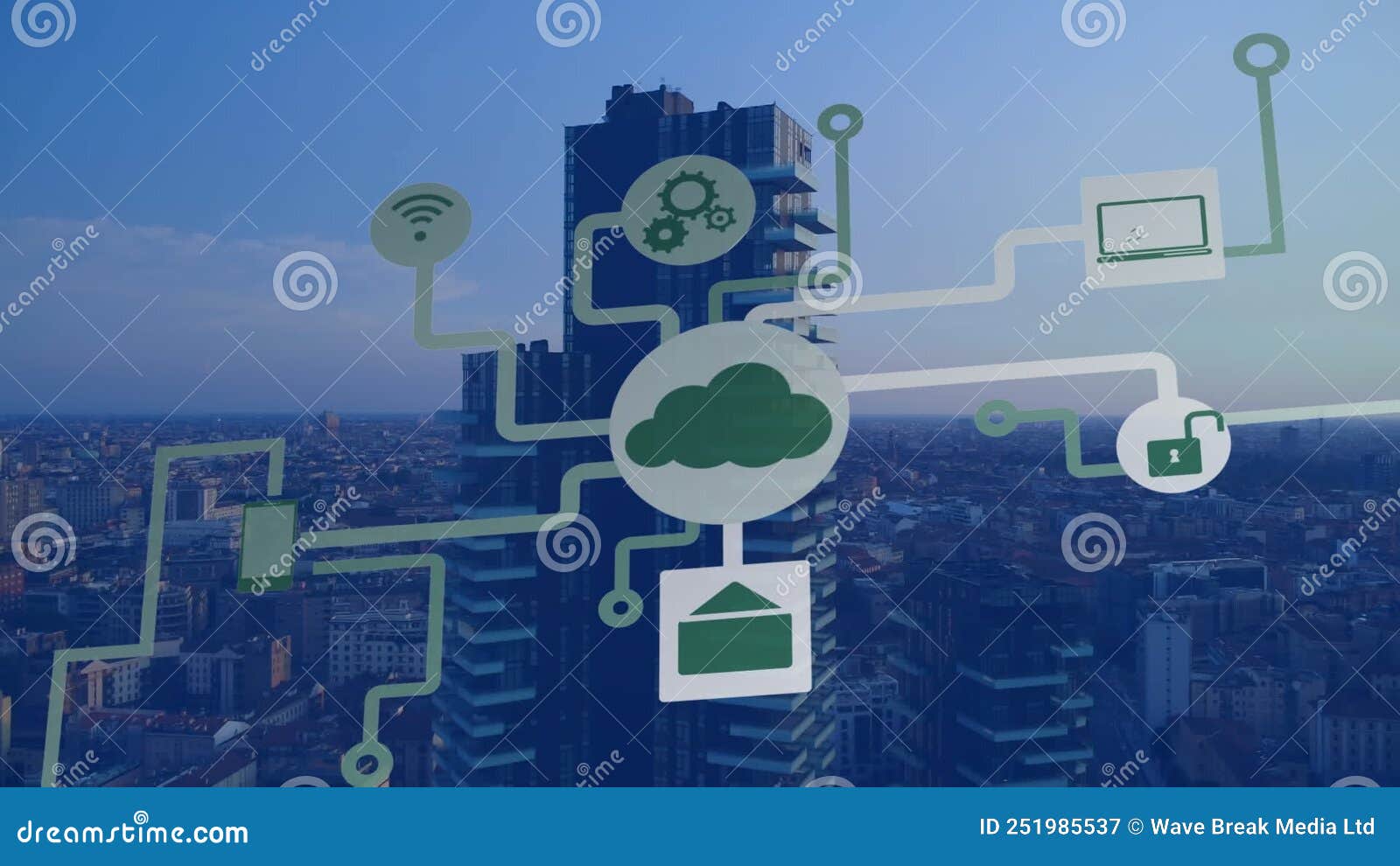 Animation of Technology Icons Over Cityscape Stock Video - Video of ...