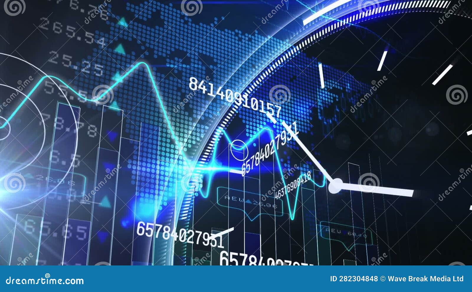 Animation of Ticking Clock, Changing Numbers and Statistical Data ...