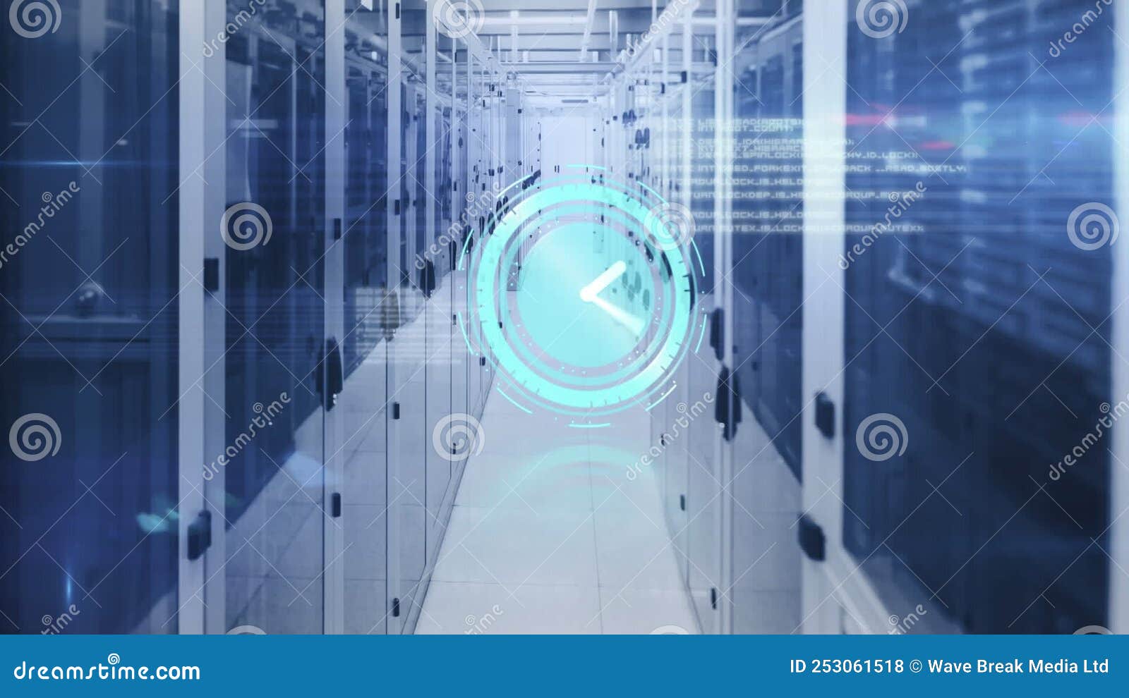Animation of Ticking Clock and Data Processing Against Computer Server ...