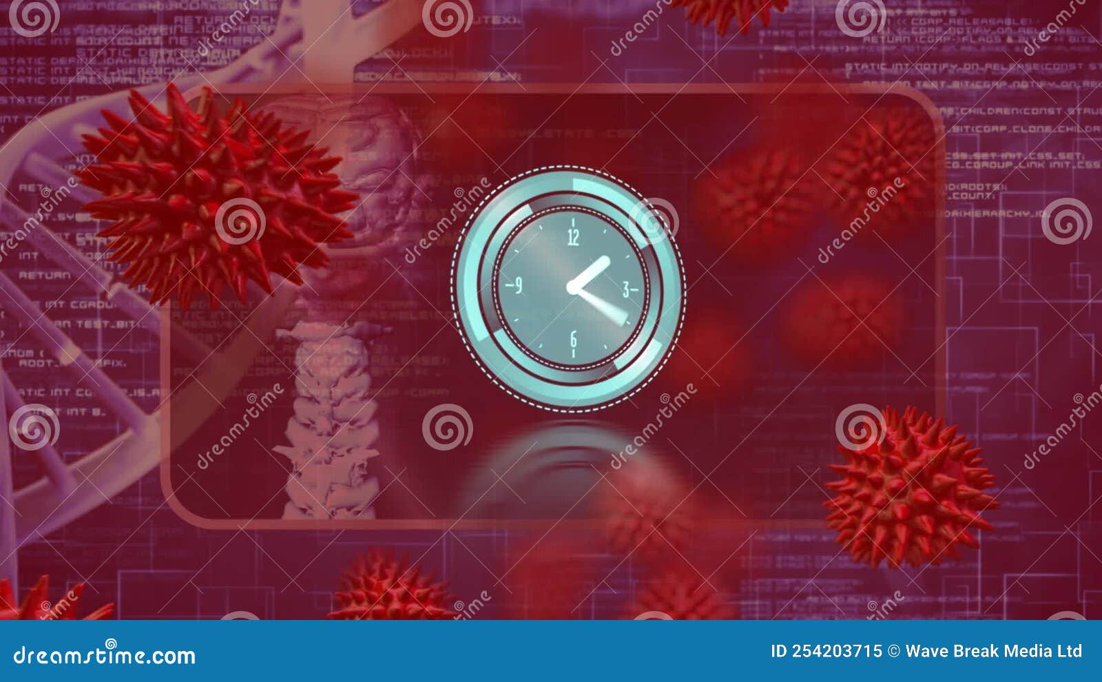 Animation of Timer Spinning Over Biological Cells, Dna Helix and ...