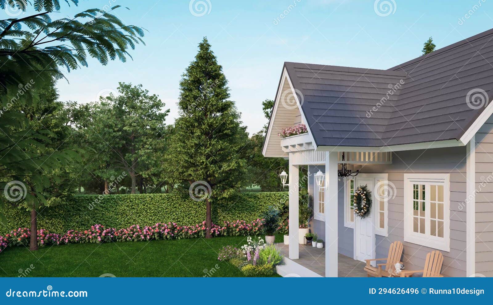 Animation of Tiny House with Empty Green Lawn for Copy Space 3d Render ...