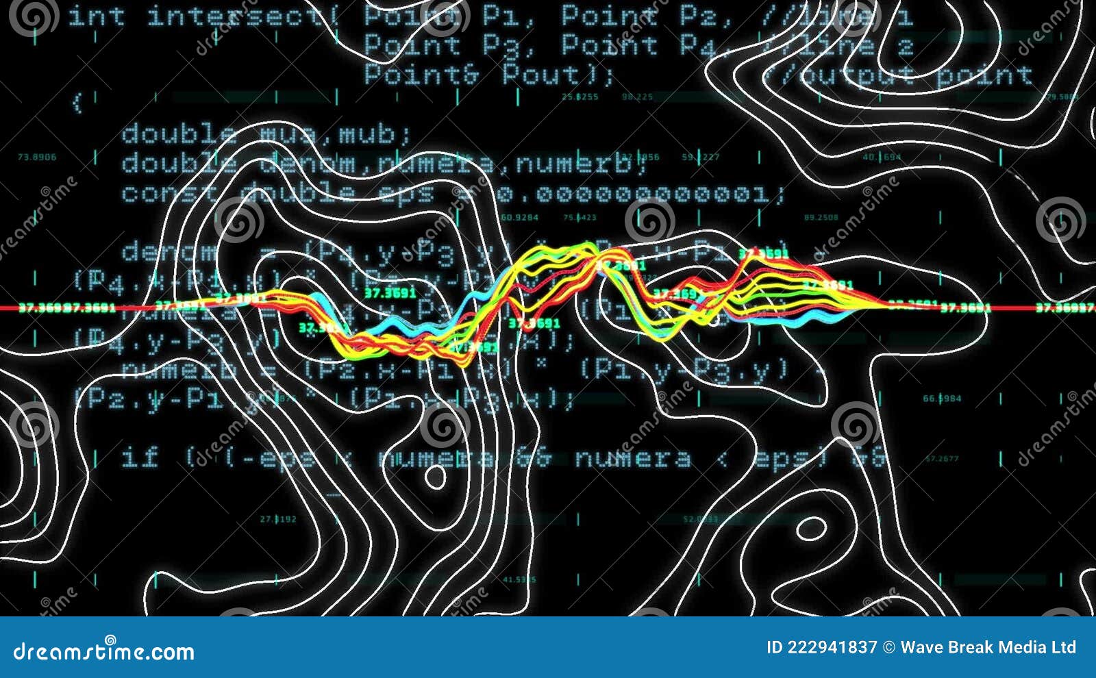Animation of Topographical Map and Colourful Graph Moving Over Data ...