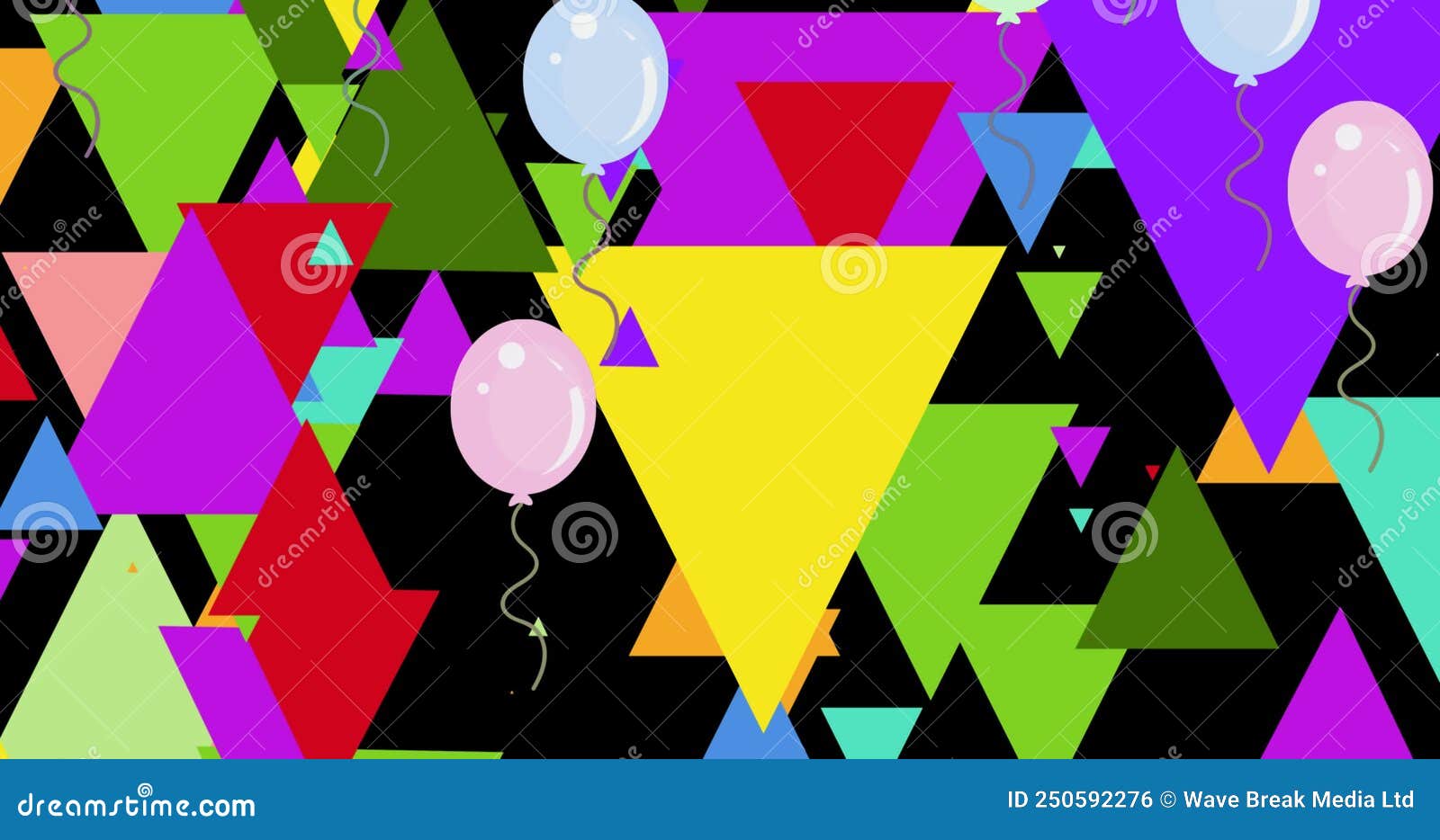 Animation of Triangles and Balloons on Black Background Stock Footage ...