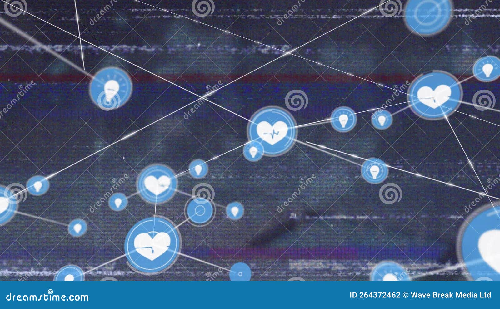 Animation of Tv Static Effect Over Network of Digital Icons and Data ...