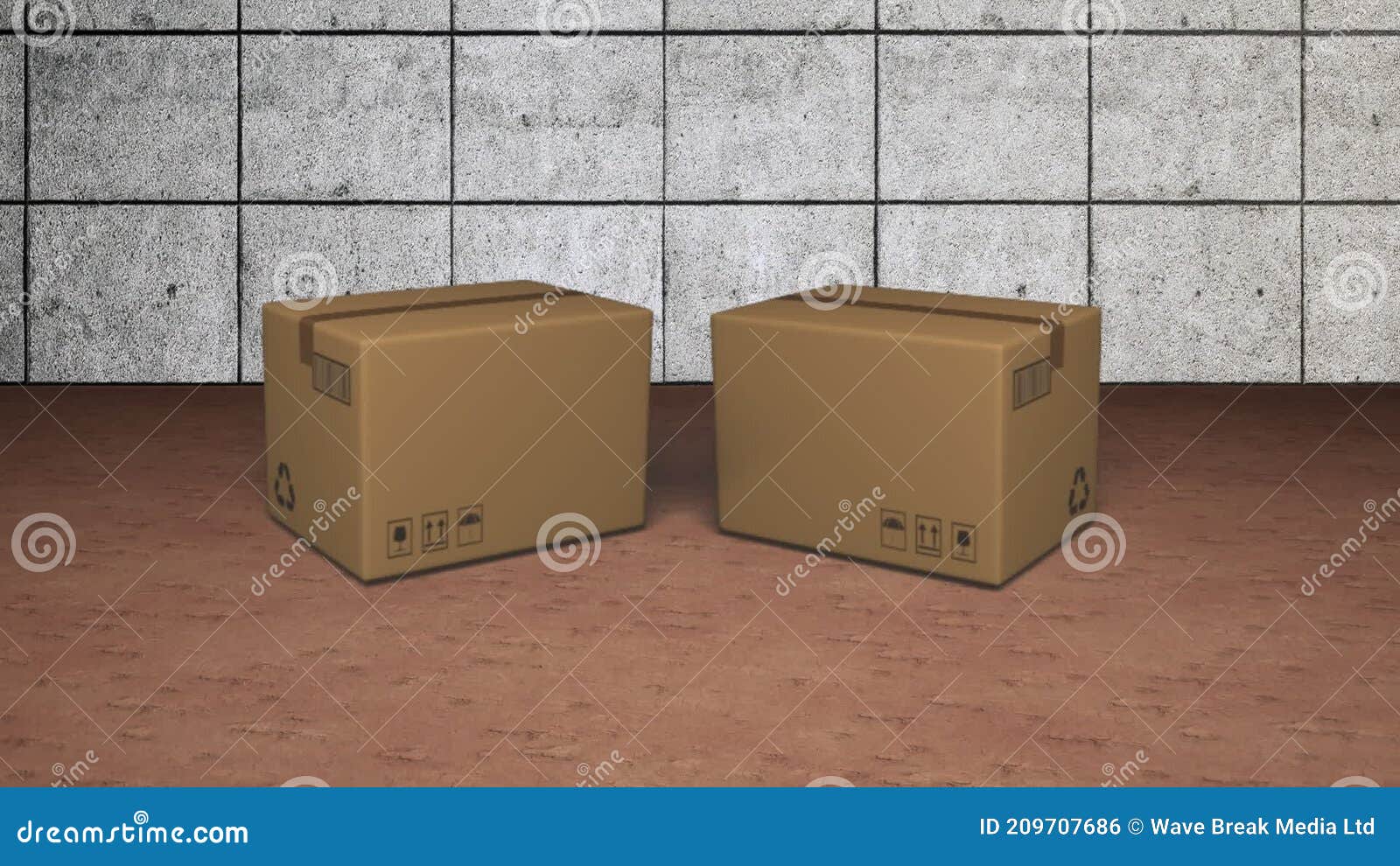 Animation of Two Cardboard Boxes Falling on Brown Floor with Grey Tiles ...