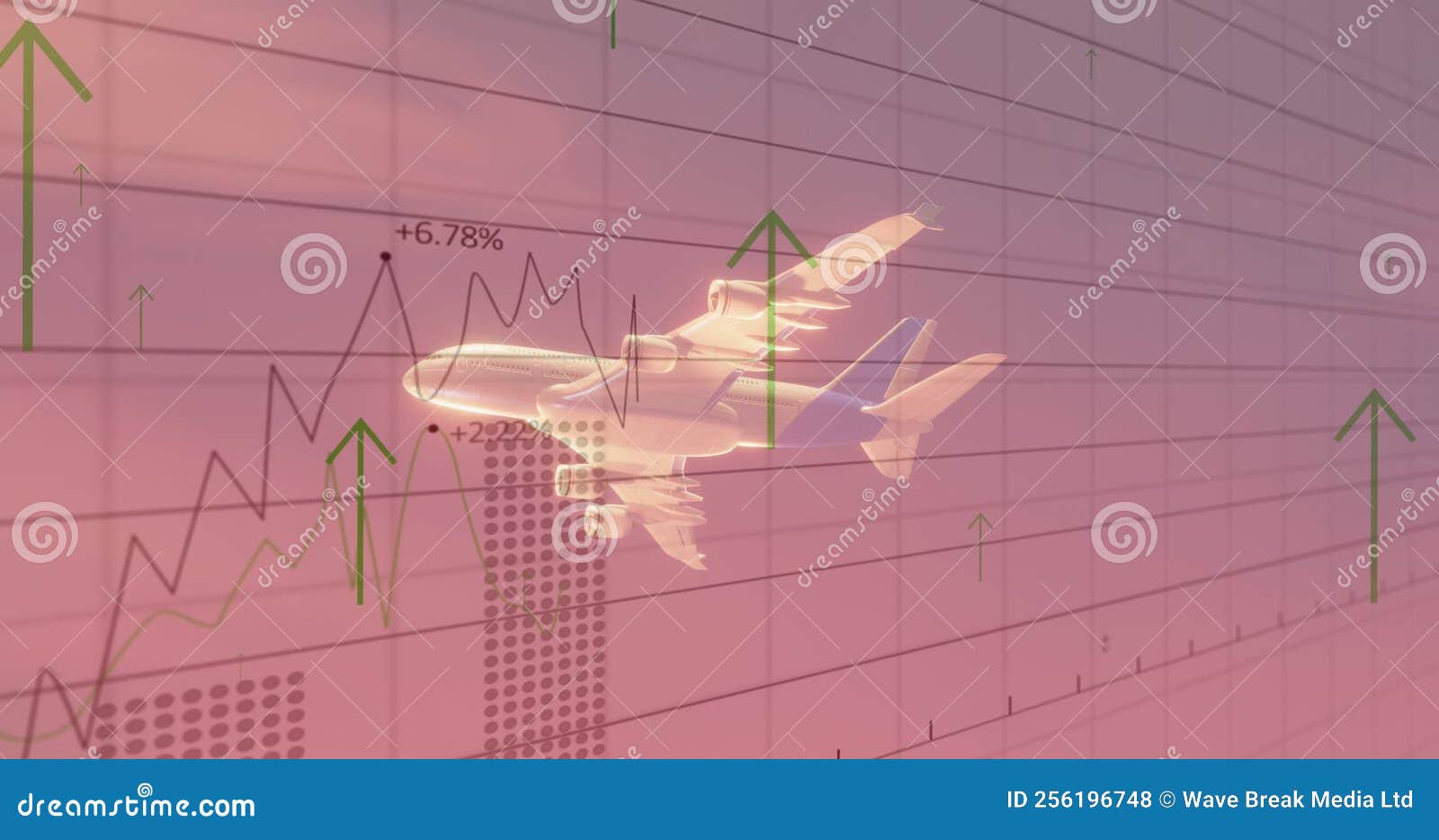 Animation of Upward Arrows, Graph and Data Processing Over Aeroplane ...