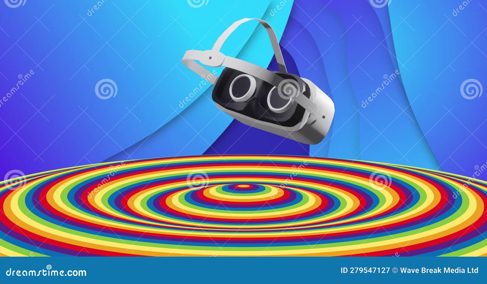 Animation of Vr Headset and Coloured Circular Surface Over Blue ...