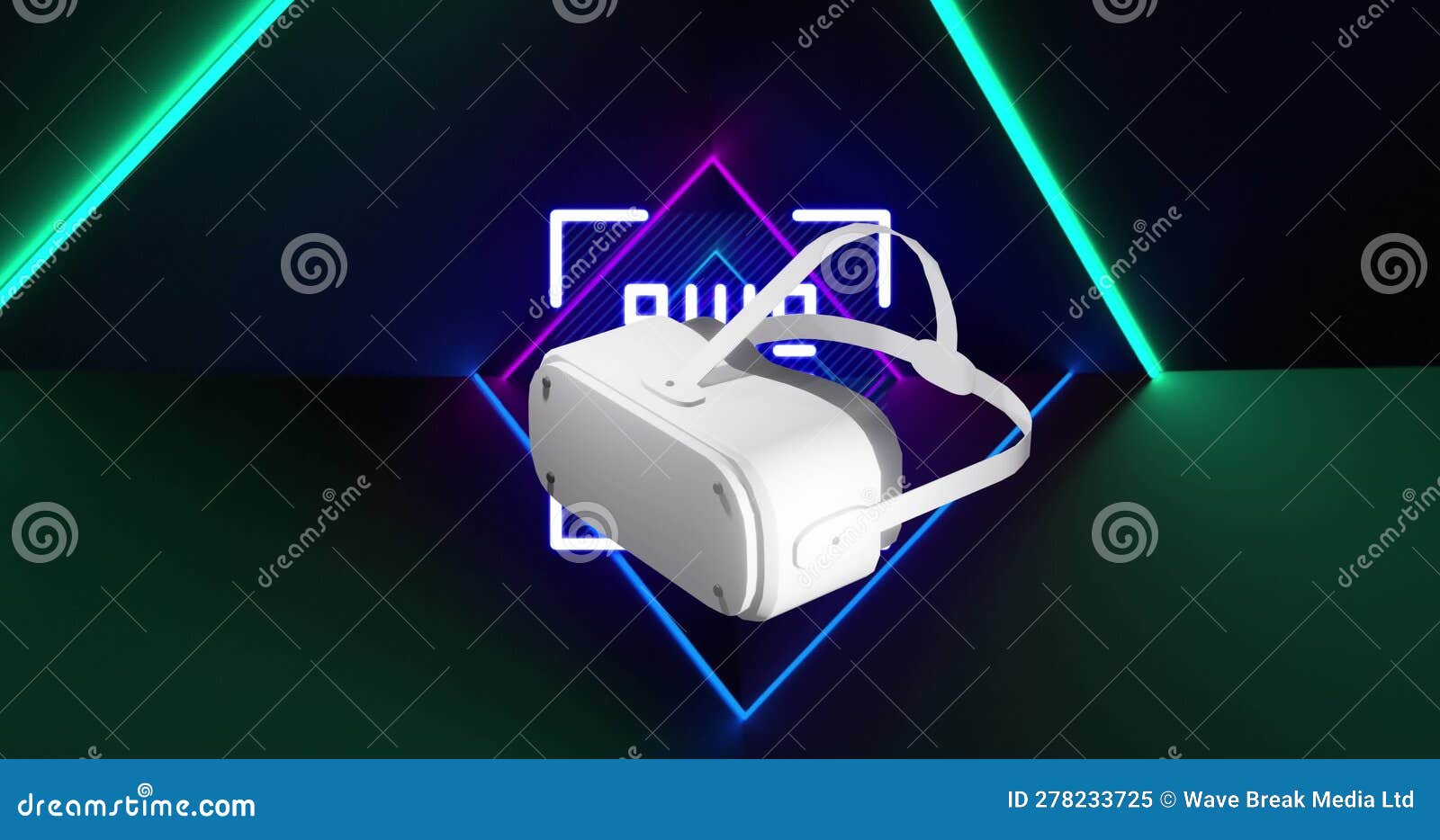 Animation of Vr Headset Over Qr Code and Neon Lines Data Processing ...