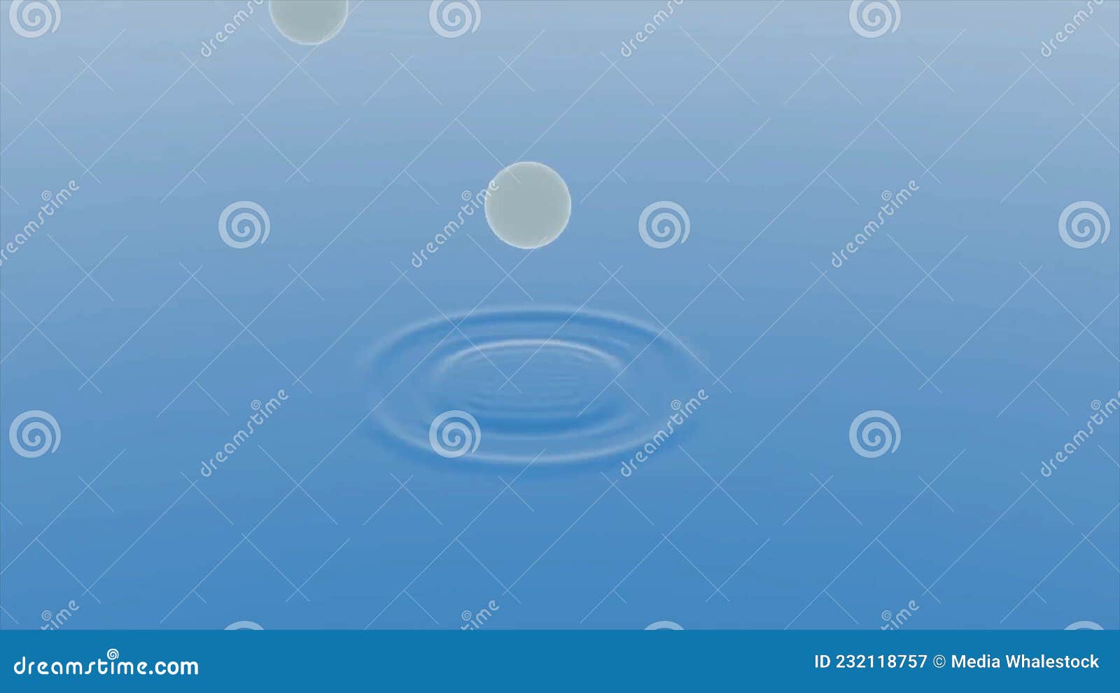 Animation with Water Rings on Surface. Design. Three Balls Fall on ...