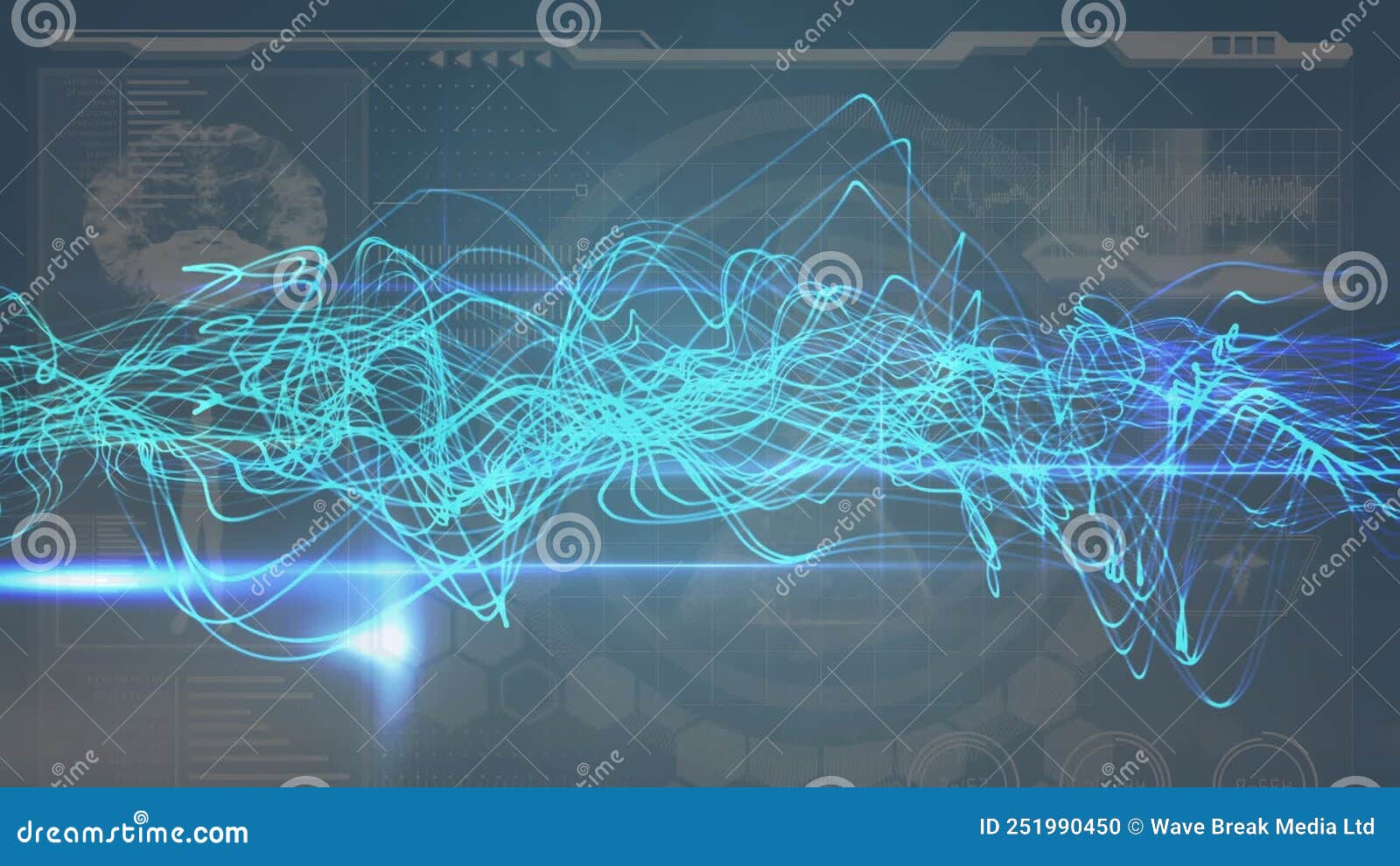 Animation of Waves and Diverse Data on Grey Digital Screen Stock ...