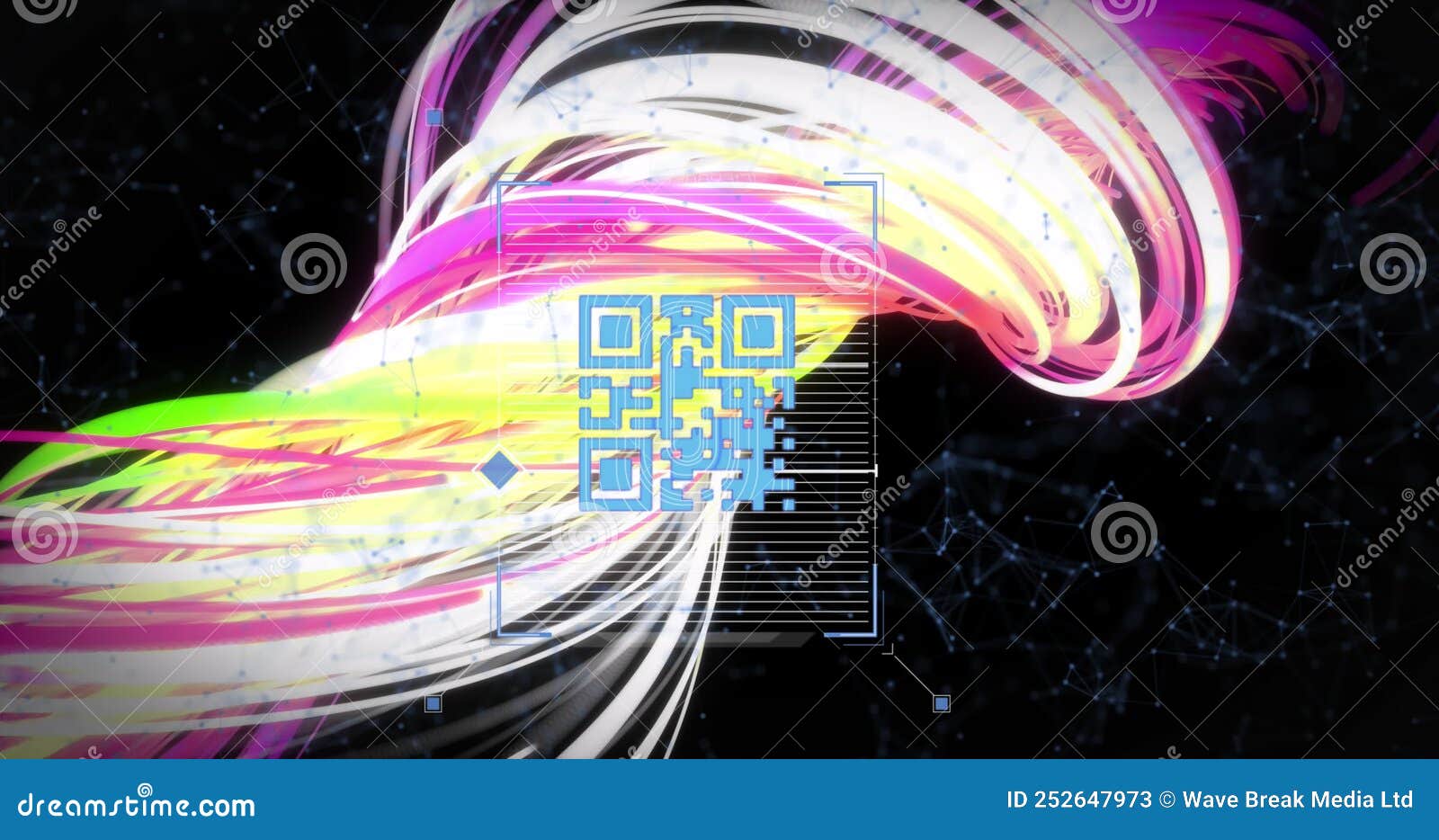 Animation of Wavy Lights and Qr Code on Black Background Stock Video ...