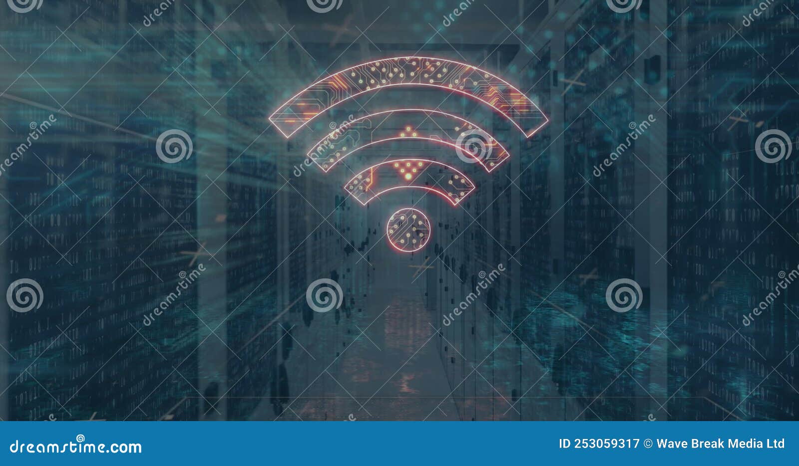 No People Animation Wifi Icon Formed Computer Circuit Board Data ...