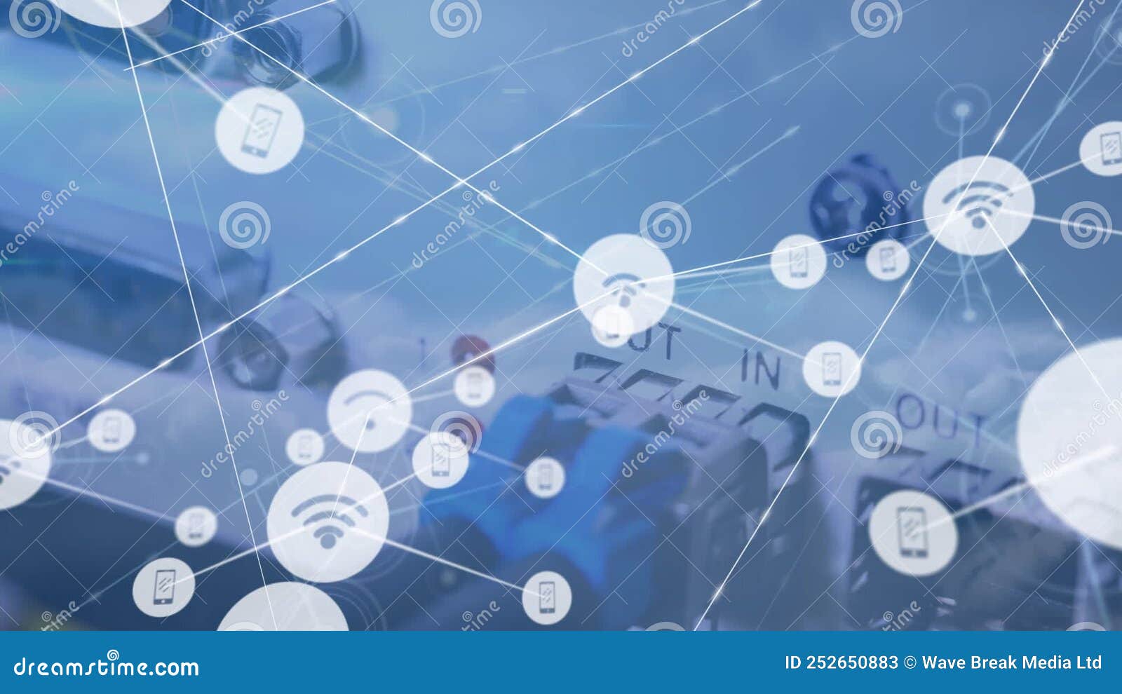 Animation of Wireless Network Icons Connecting with Lines Against ...