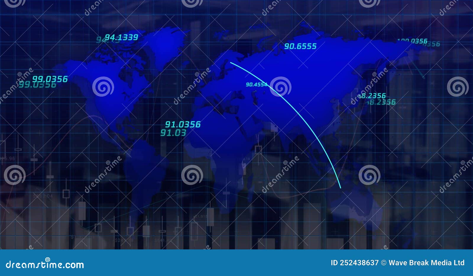 Animation of World Map and Coordinates in Navy Digital Space Stock ...