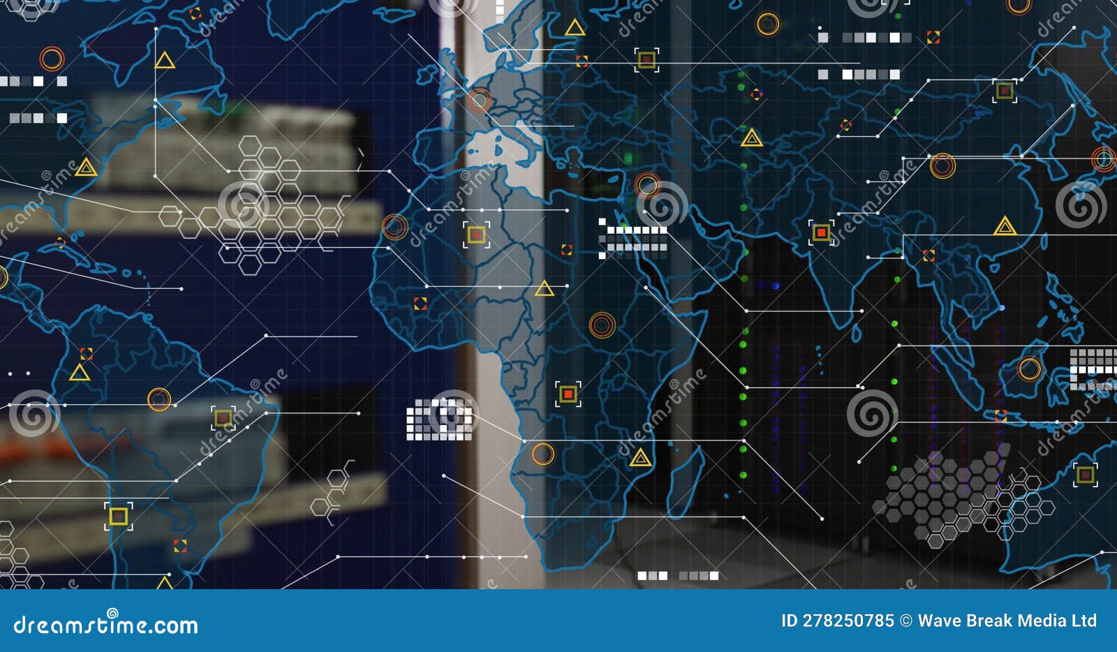 Animation of World Map and Data Processing Over Computer Servers Stock ...