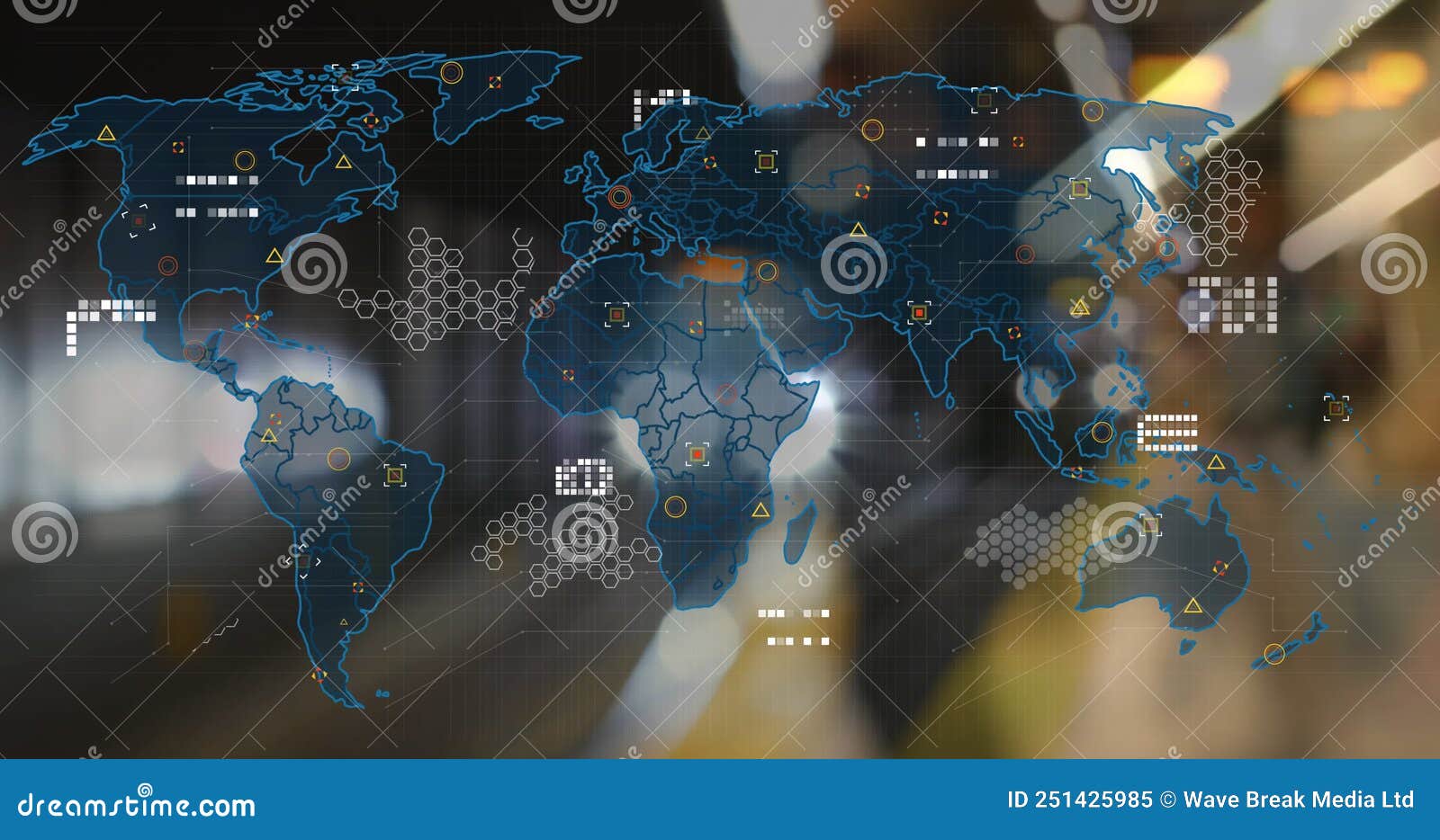 Animation of World Map with Data Processing Over Underground Train ...
