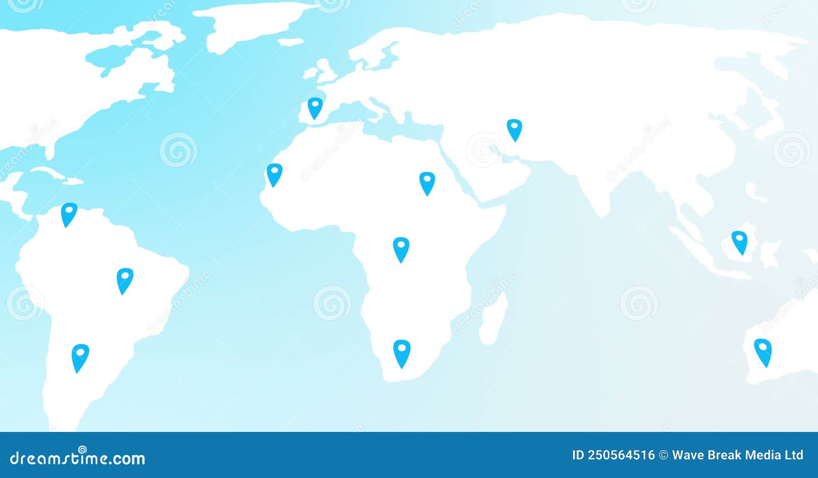 Animation of World Map with Location Marks on Blue Background Stock ...
