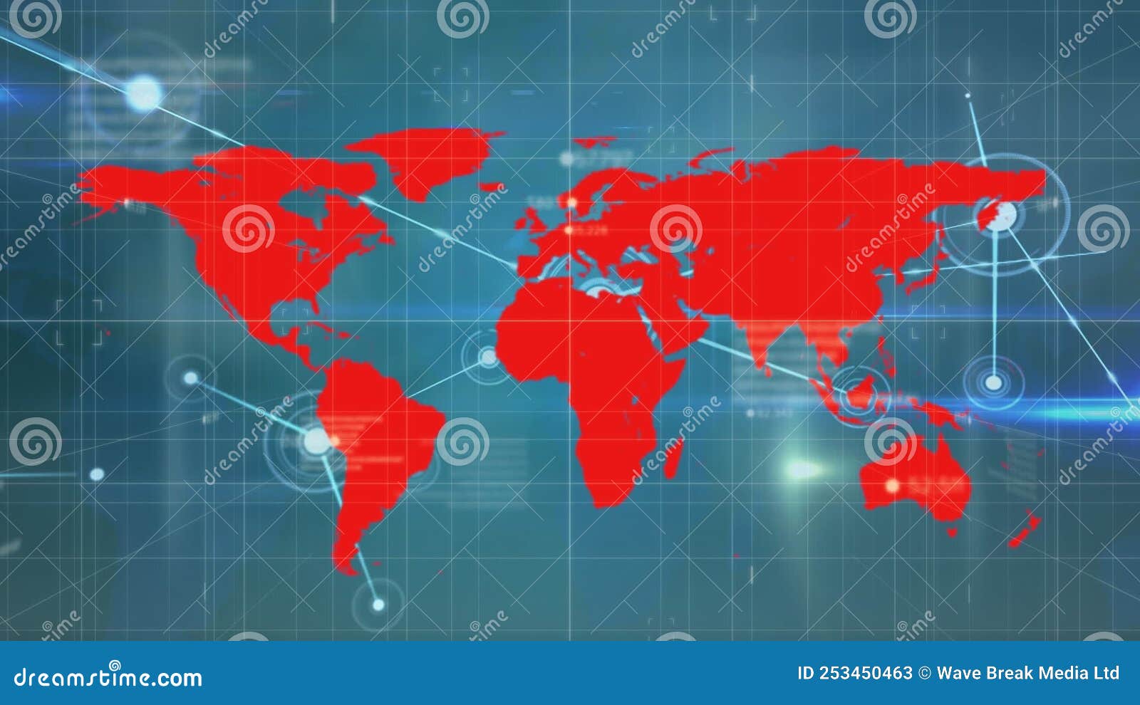Animation of World Map Over Data Processing and Network of Connections ...