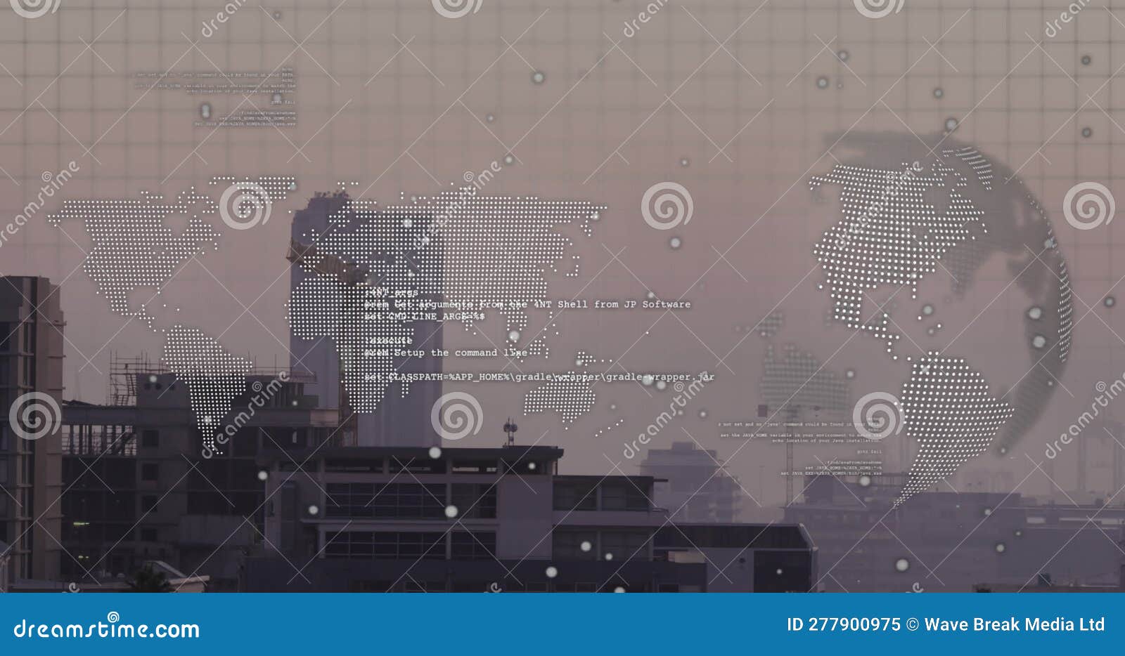 Animation of World Map, Spinning Globe and Data Processing Against ...