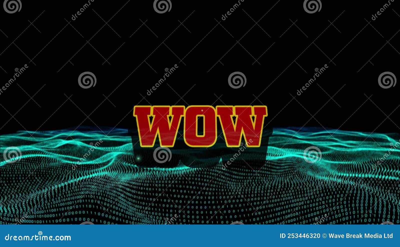 Animation of Wow Text with Hexagonal Shapes Rotating Over Wave Patterns ...