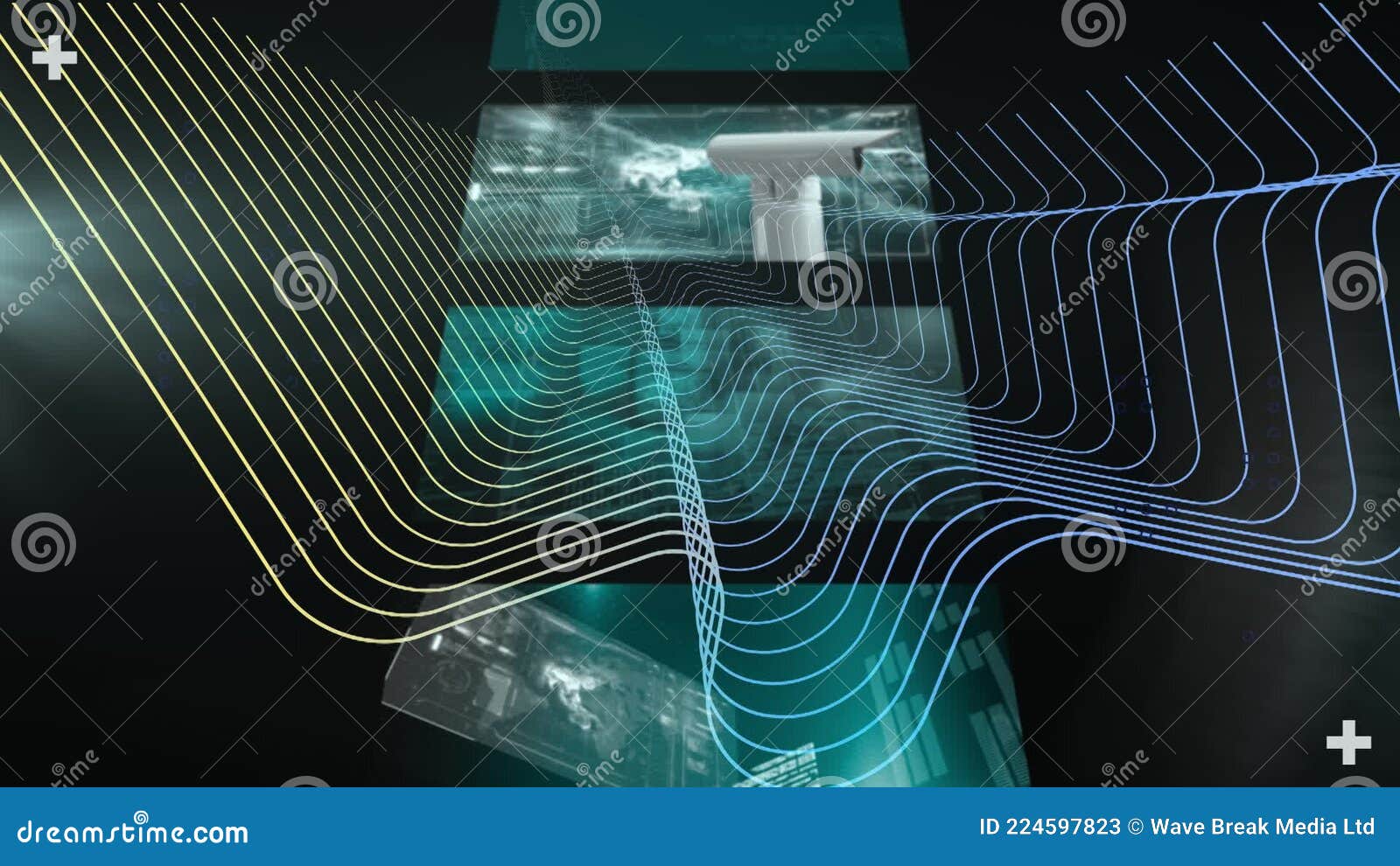No People Animation Yellow Blue Line Moving Data Processing Cascade ...