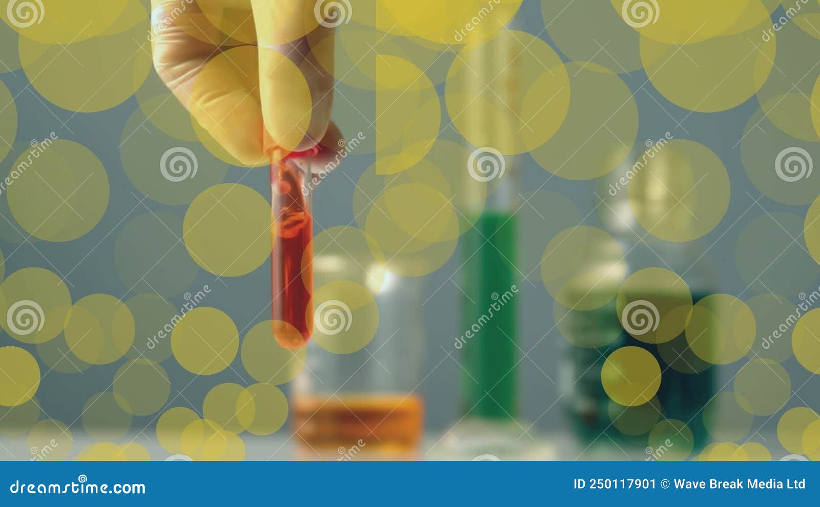 Animation of Yellow Dots Over Hands of Lab Worker Shaking Sample Stock ...