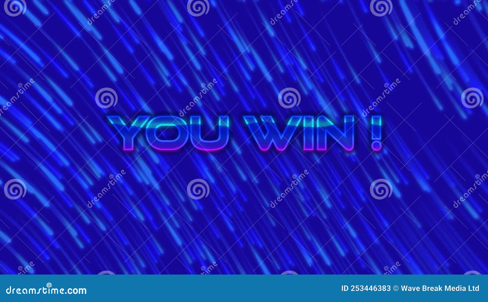 Animation of You Win Text Against Blue Abstract Background Moving in ...