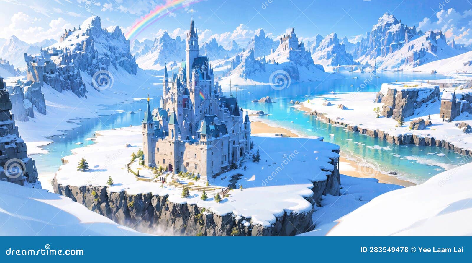 Anime Castle With A Spire On The Background Of Skyscrapers Stock Image ...