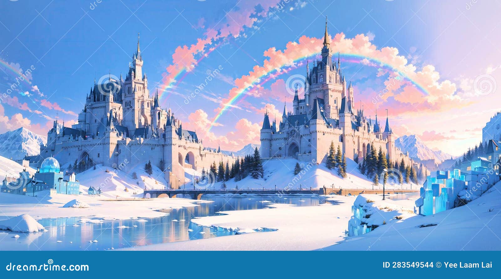 Anime Castle With A Spire On The Background Of Skyscrapers Stock Image ...