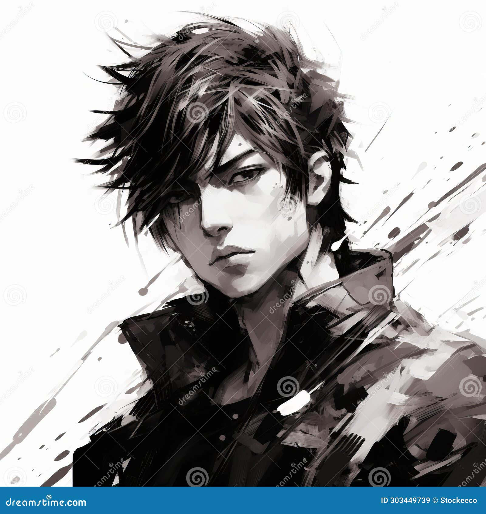 Anime Black and White Character Portrait 2 Wallpapers Stock ...