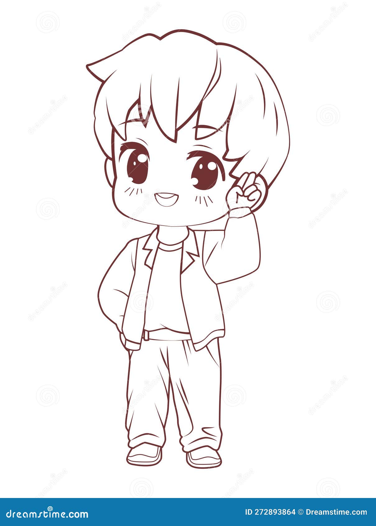 Anime chibi boy coloring stock illustration. Illustration of small ...
