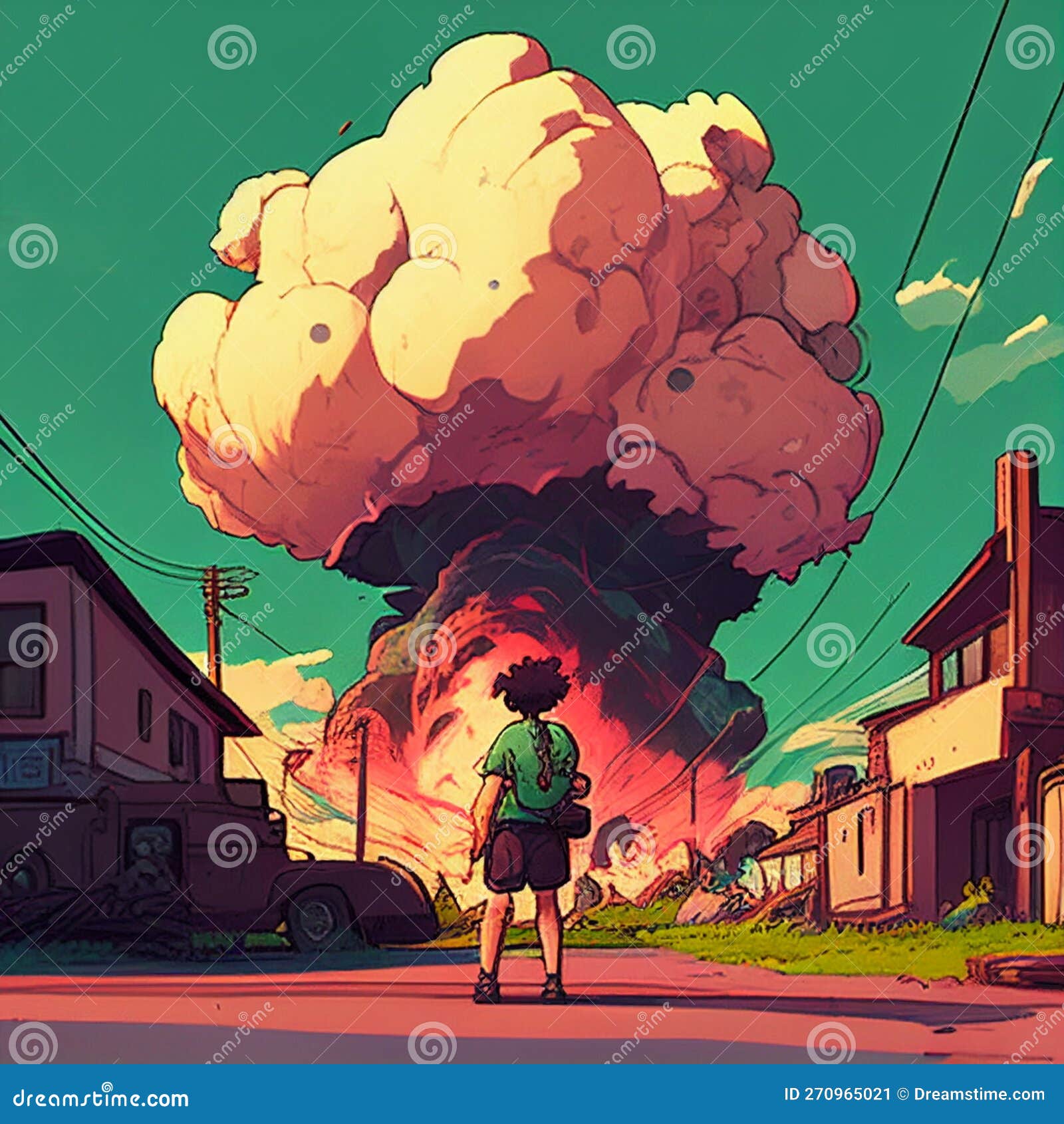 Anime. Child Looking at a Nuclear Explosion Stock Illustration ...