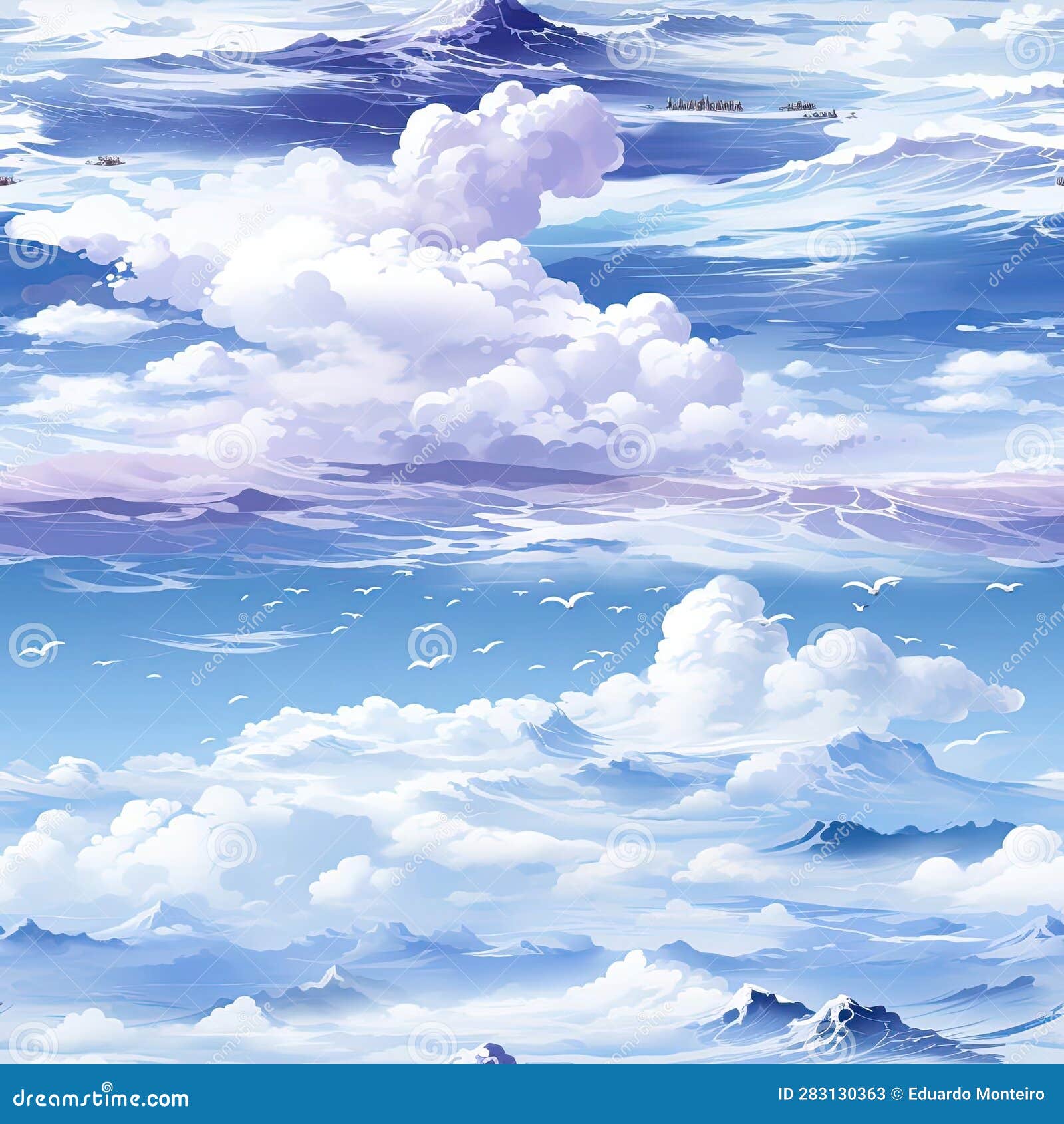 Anime Clouds with Waves and Lightning in Highly Detailed Illustrations ...