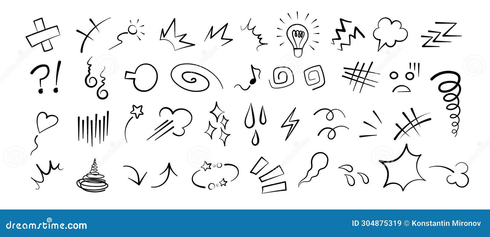 Anime Comic Emoticon Element Graphic Effects Hand Drawn Doodle Vector ...