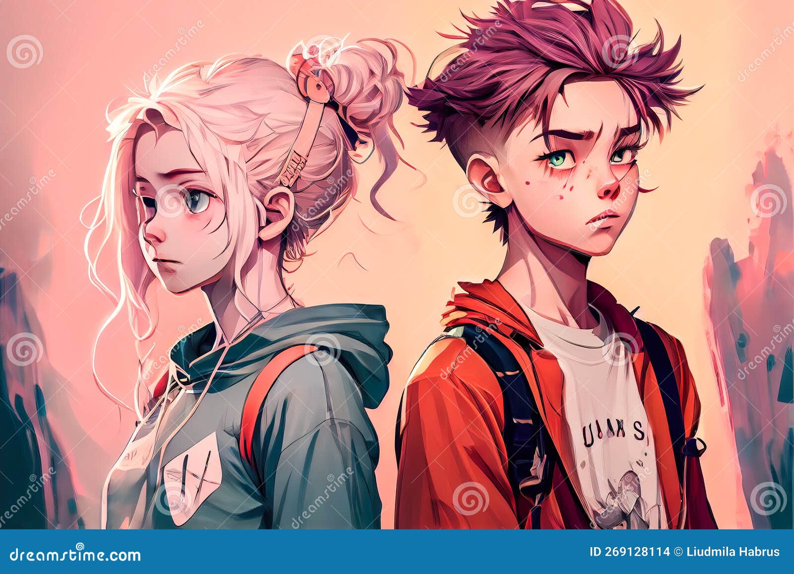 Anime Couple Boy and Girl Close Up. Generative AI Stock Illustration ... Anime Couple Boy and Girl Close Up. Generative AI Stock Illustration ...