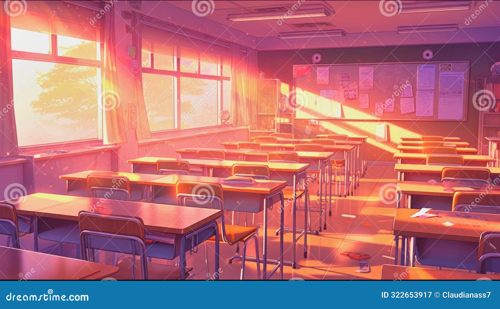 Anime of Empty Classroom in the Sunlight Stock Image - Image of anime ...