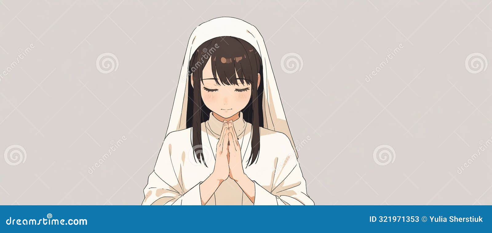 Anime Female Pristess in Prayer, Illustration. Stock Illustration ...