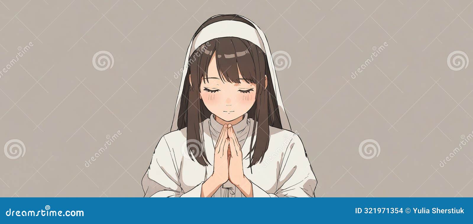 Anime Female Pristess in Prayer, Illustration. Stock Illustration ...
