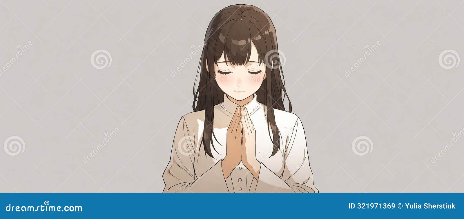 Anime Female Pristess in Prayer, Illustration. Stock Illustration ...